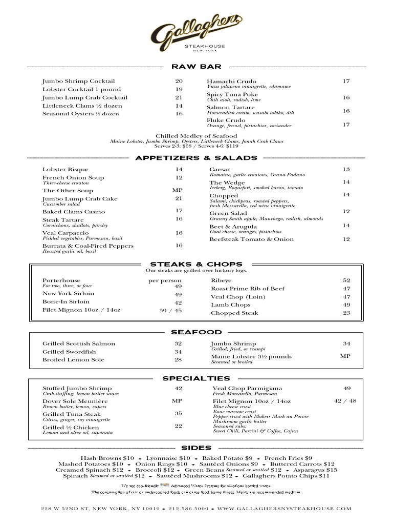 Gallagher's Steakhouse Menu Overview | PDF