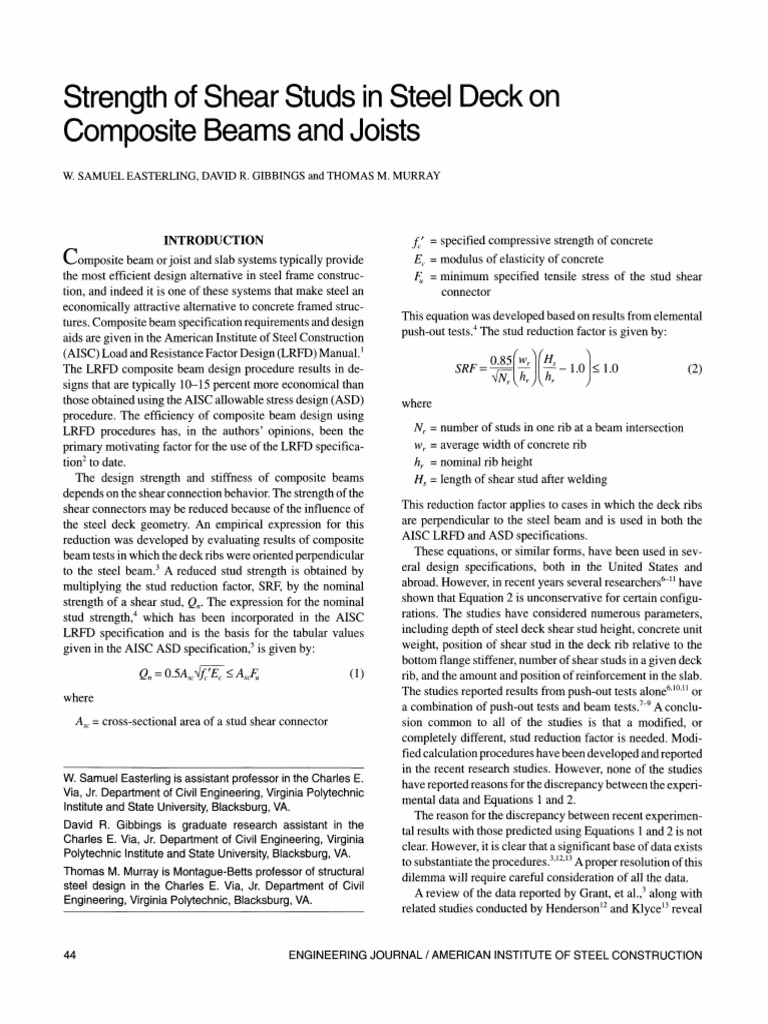 Shear Studs in Composite Beams Analysis | PDF | Strength Of Materials ...