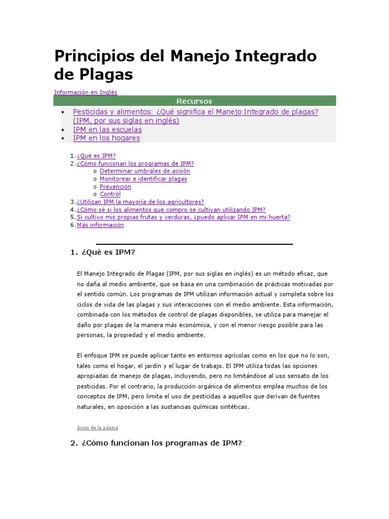 Principios Del Manejo Integrado de Plagas | PDF | Plaga (organismo) | Pesticida