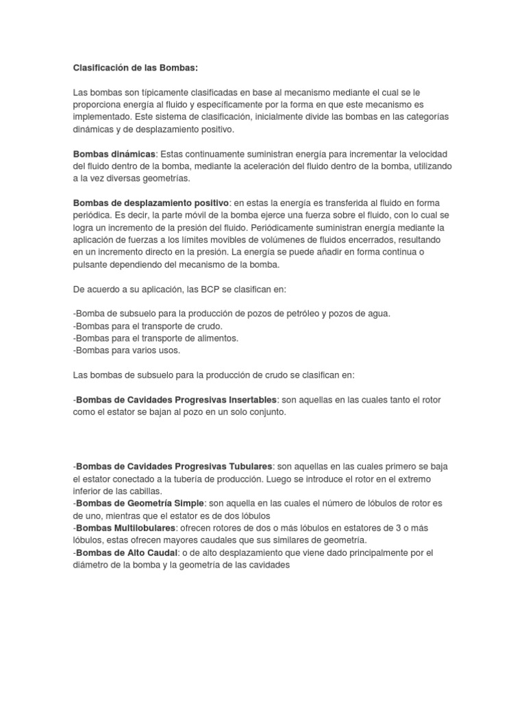 Clasificación de Las Bombas | PDF | Bomba | Física Aplicada e ...