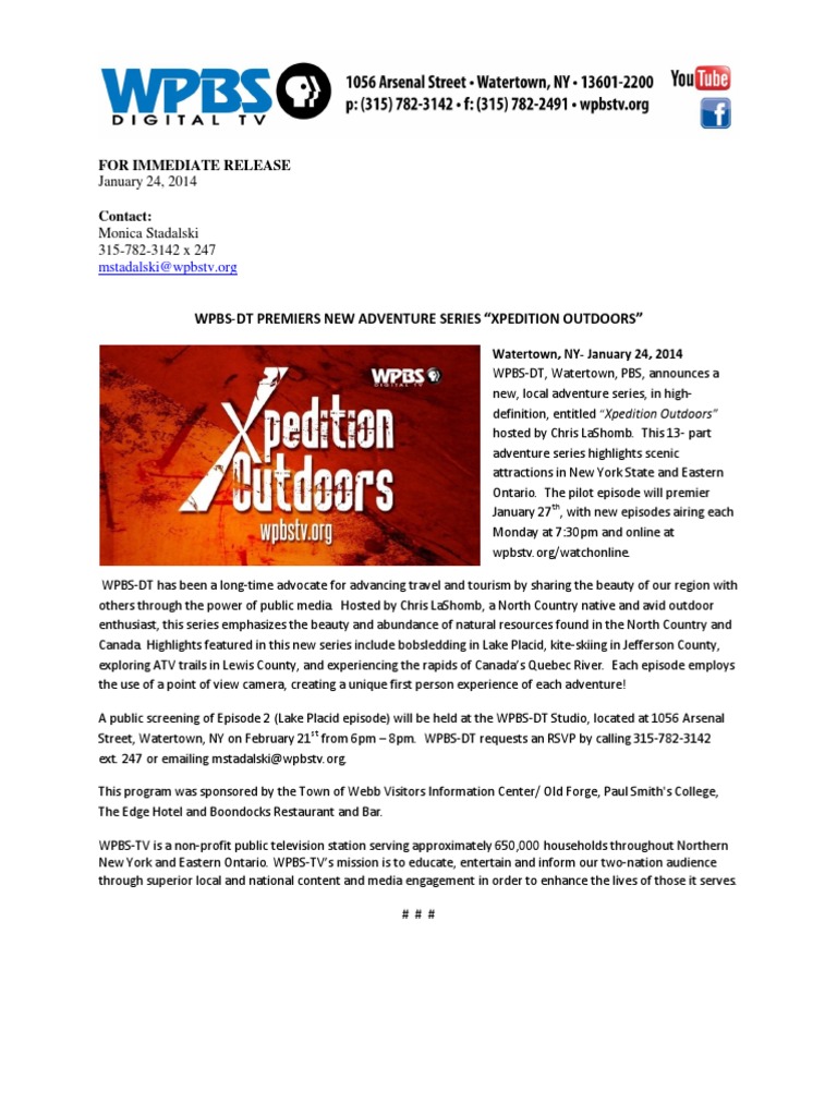 WPBS Premiers New Adventure Series Xpedition Outdoors | PDF