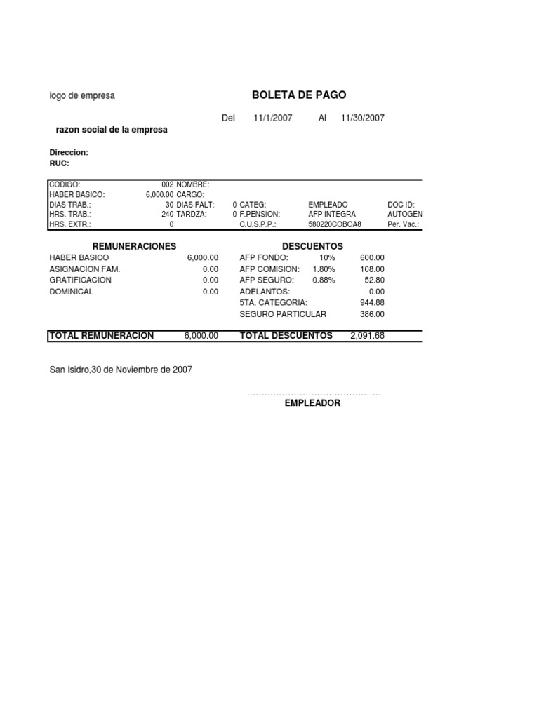 Modelo de Boleta de Pago Simple | PDF