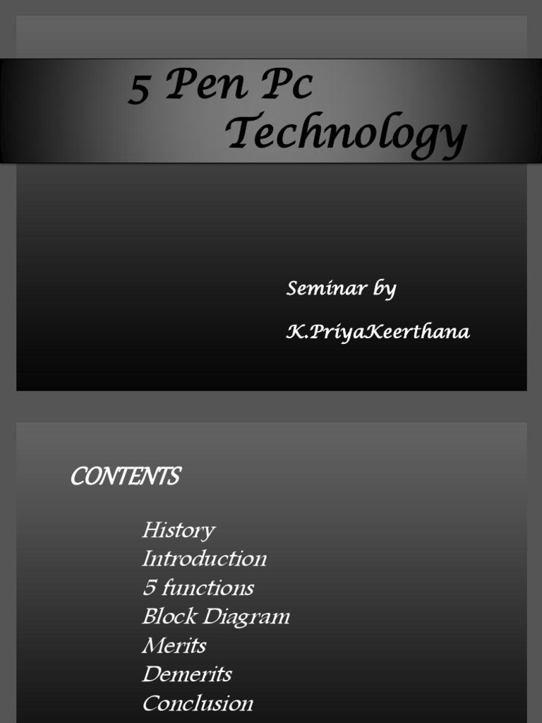 5 Pen PC Technology: Seminar by K.Priyakeerthana | PDF | Computer ...