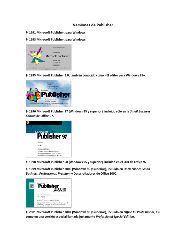 Versiones de Publisher | PDF | Microsoft Windows | Microsoft