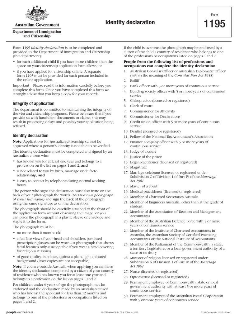 Form 1195 | PDF | Australia | Citizenship