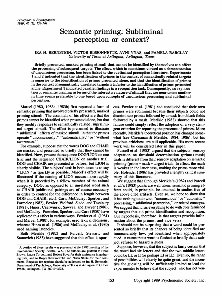 Subliminal Perception | PDF | Priming (Psychology) | Perception
