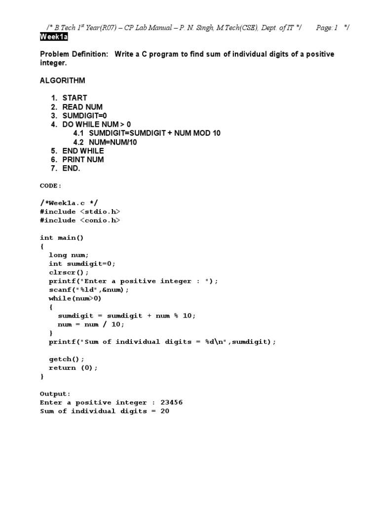 C Program to Find Sum of Digits | PDF | String (Computer Science) | Discrete Mathematics