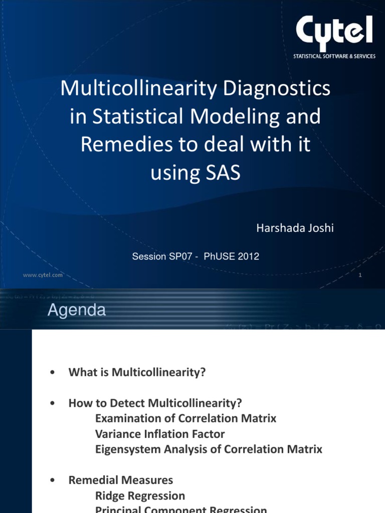 Multicoliniarity by Cytel | PDF | Multicollinearity | Principal Component Analysis