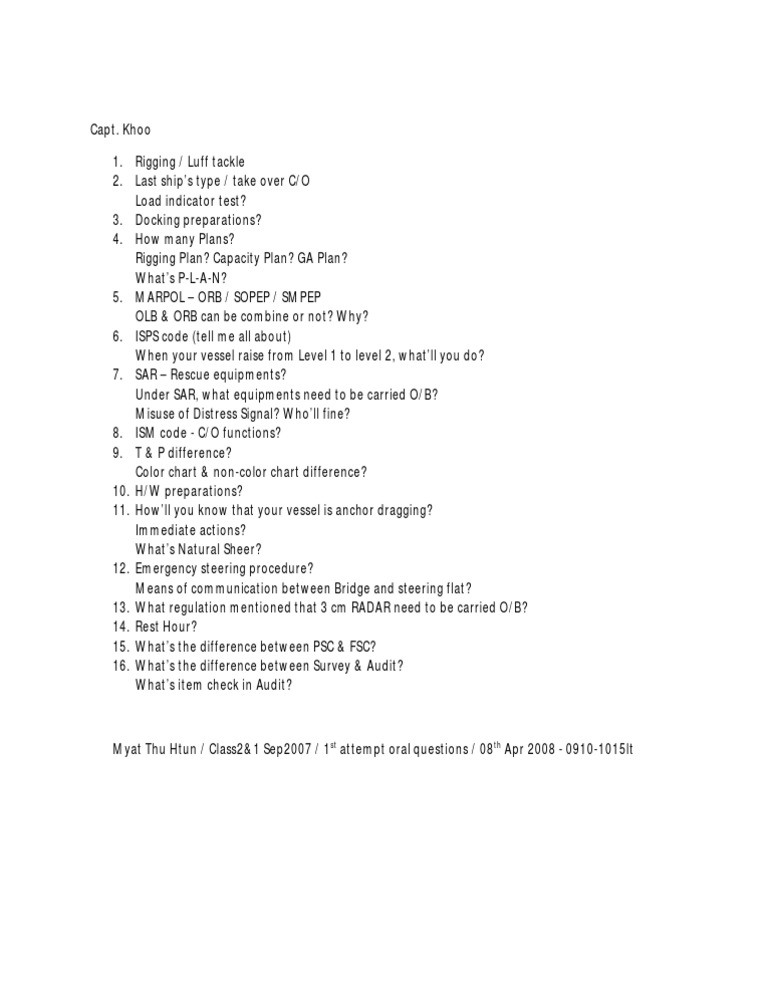 Capt. Khoo 1. Rigging / Luff Tackle 2. Last Ship's | PDF