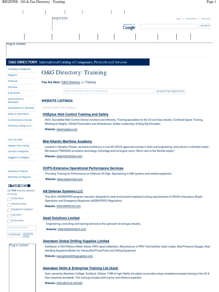 Rigzone Oil & Gas Training Directory | PDF | Offshore Drilling | Safety