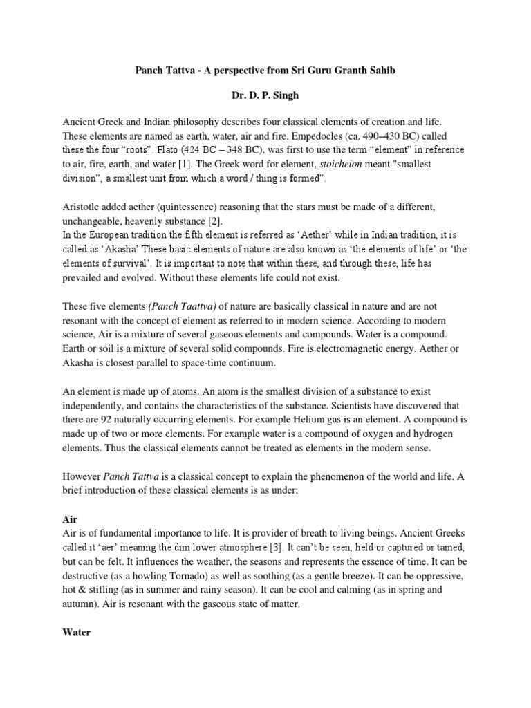 Panch Tattva - The five classical elements in Sikhism | PDF | Indian ...
