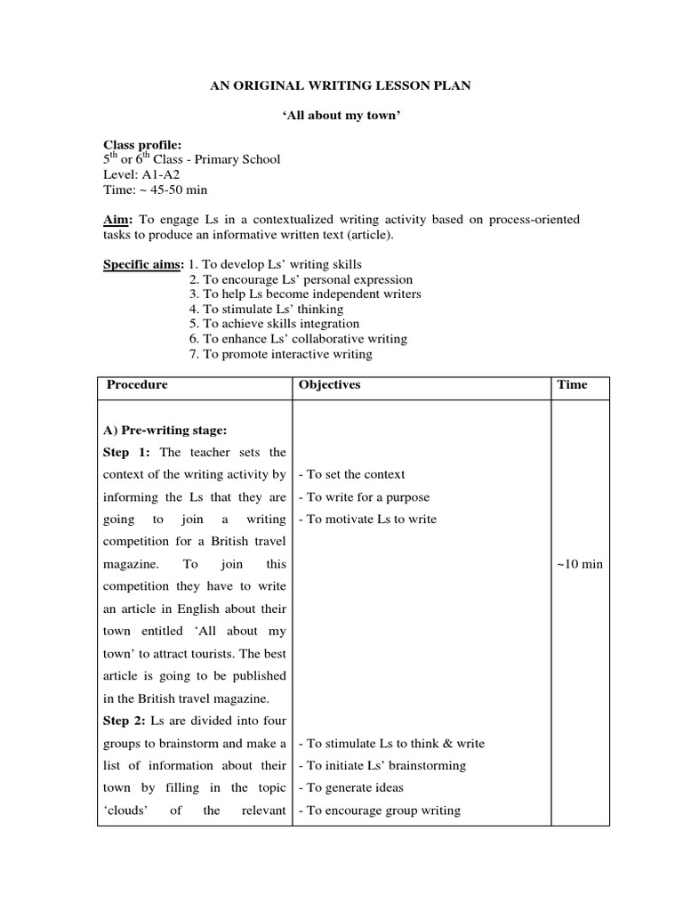 An Original Writing Lesson Plan | Download Free PDF | Brainstorming | Lesson Plan