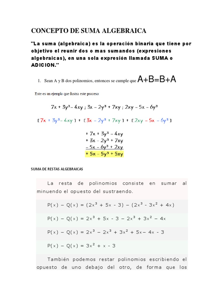 Concepto de Suma Algebraica | PDF | Métodos y materiales de enseñanza