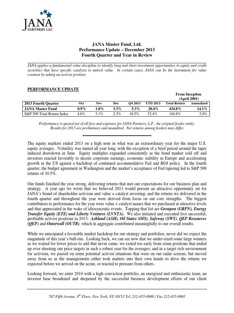 Jana Partners Letter | PDF | Mergers And Acquisitions | Securities ...