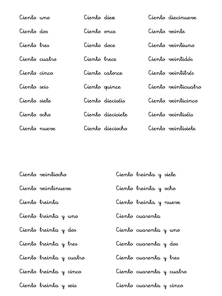 Ciento Uno Al Ciento Noventa y Nueve en Letras | PDF