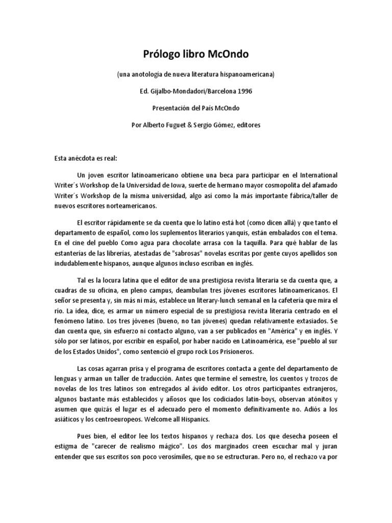 Prólogo Libro McOndo | PDF | America latina