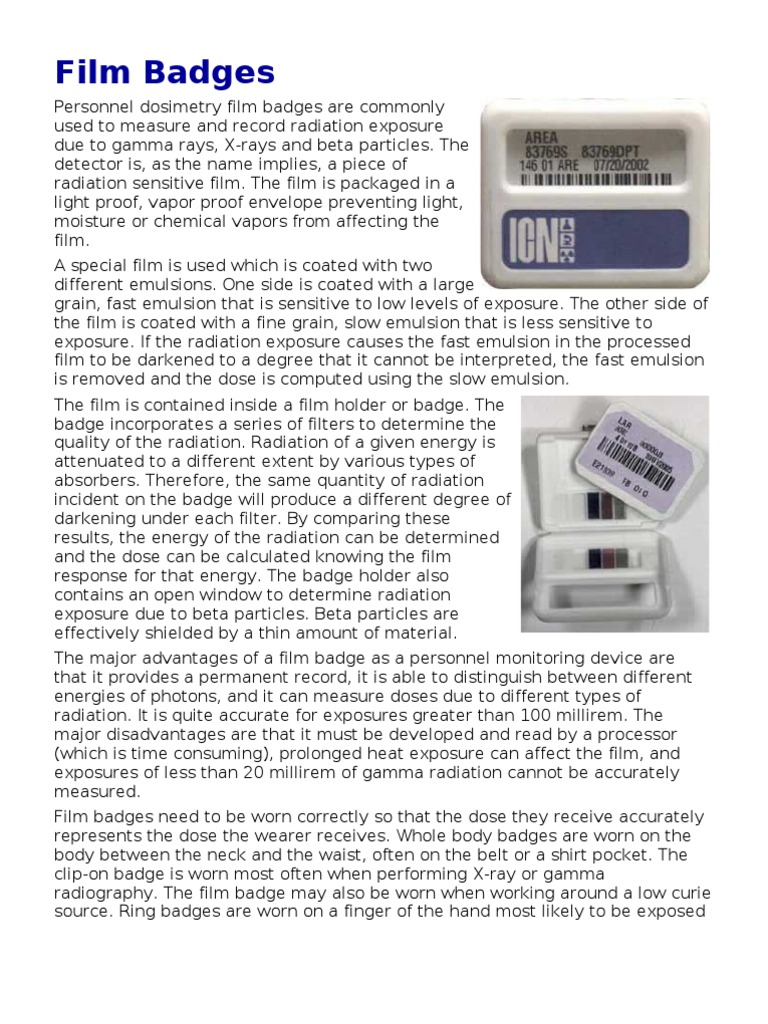 Film Badges | PDF | Ionizing Radiation | Absorbed Dose