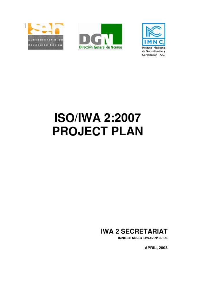 ISO IWA 2 2007 Project Plan | PDF | International Organization For Standardization | Project ...