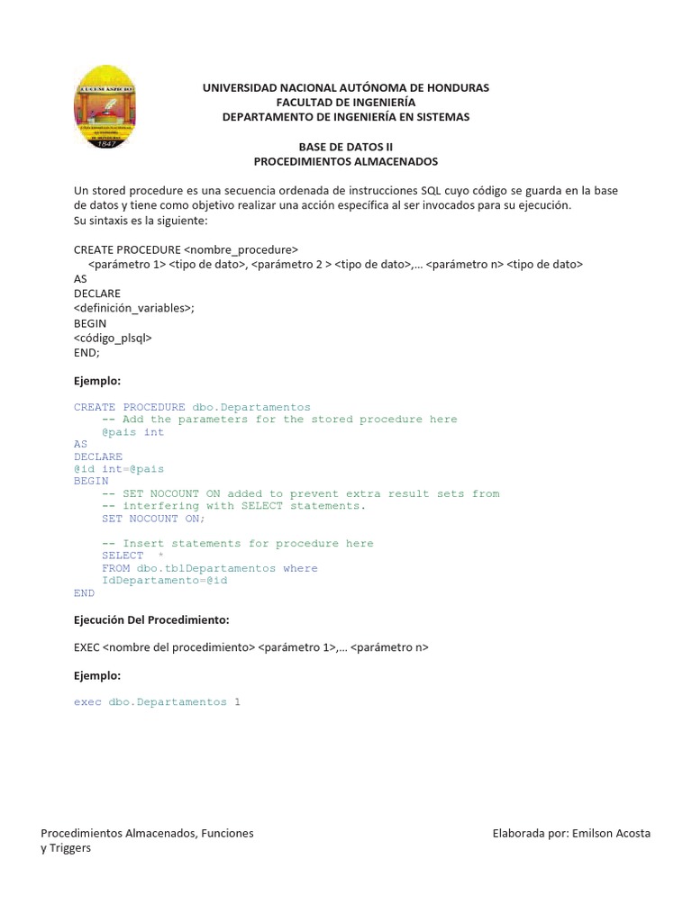 Procedimientos, Funciones y Triggers SQL | PDF | Datos | Recuperación de información