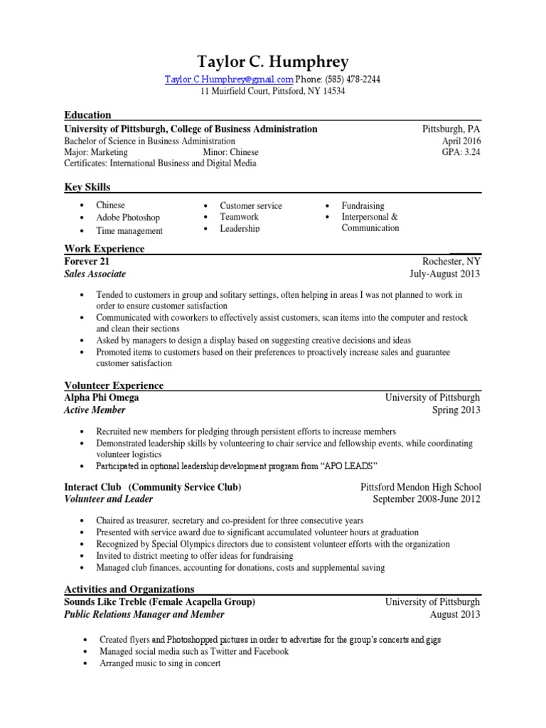 Taylor Humphrey Resume | PDF
