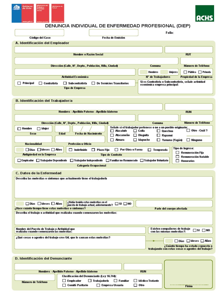 ACHS Formulario+DIEP | PDF
