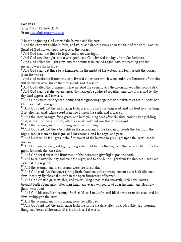 King James Version (KJV) : Genesis 1 | Download Free PDF | Serpents In ...