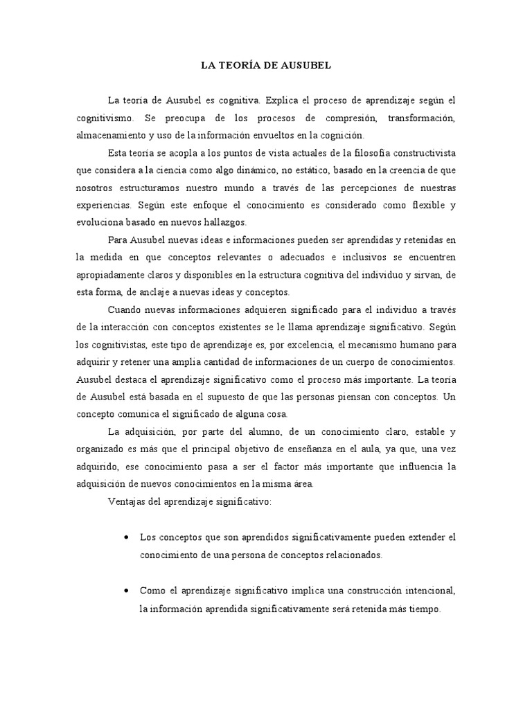 La Teoria de Ausubel | PDF