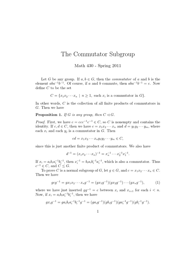 430 S 11 Commutator Subgroup | PDF | Element (Mathematics) | Group ...