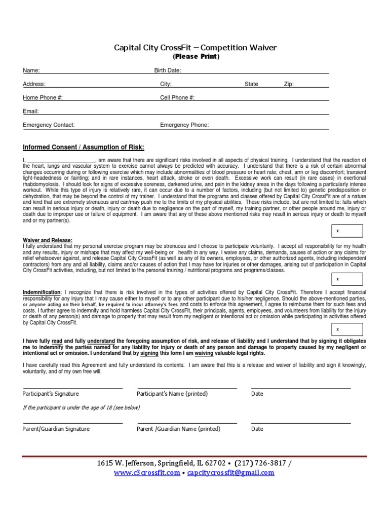 Competition Waiver | Indemnity | Wellness