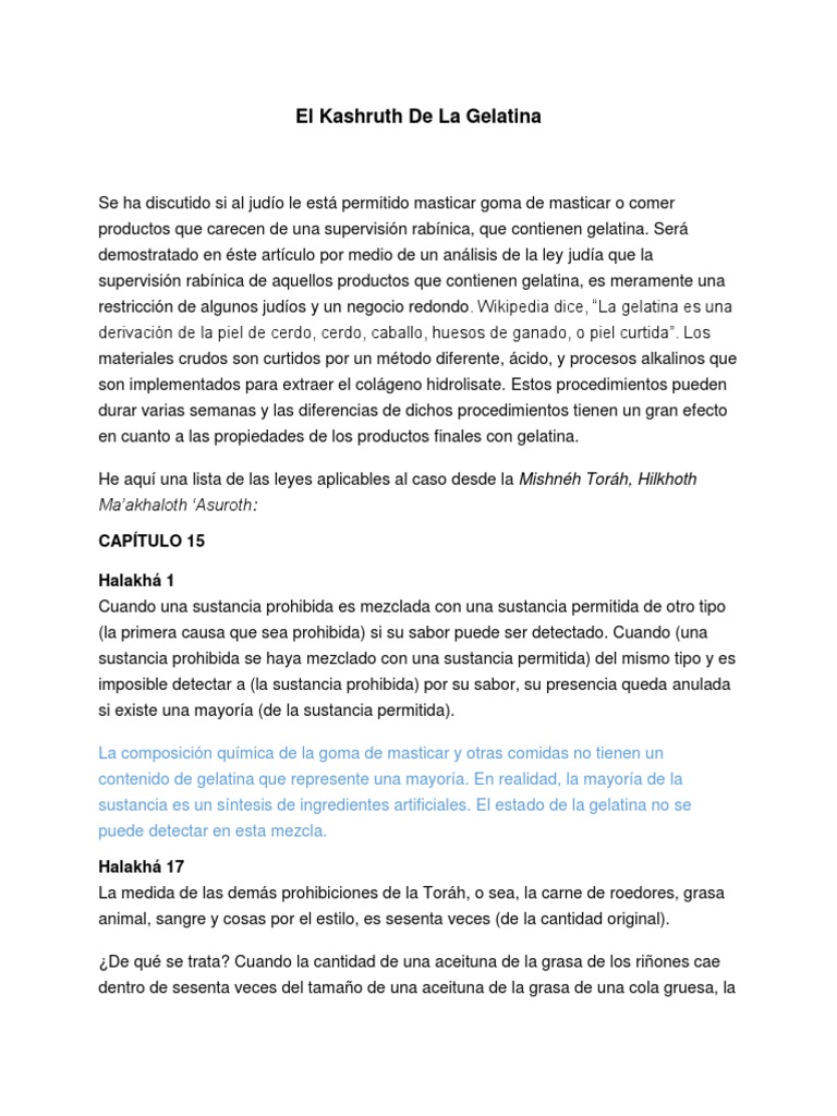 El Kashruth de La Gelatina | PDF | Alimentos | Naturaleza