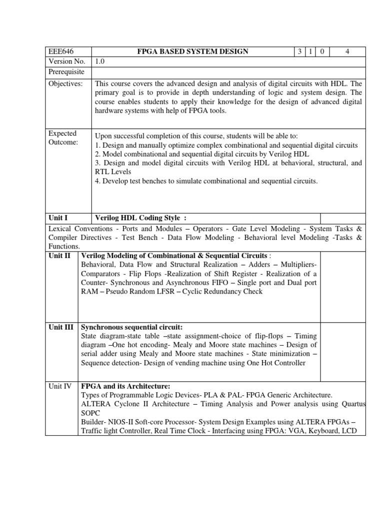FPGA-Based System Design Course Syllabus | PDF | Field Programmable ...