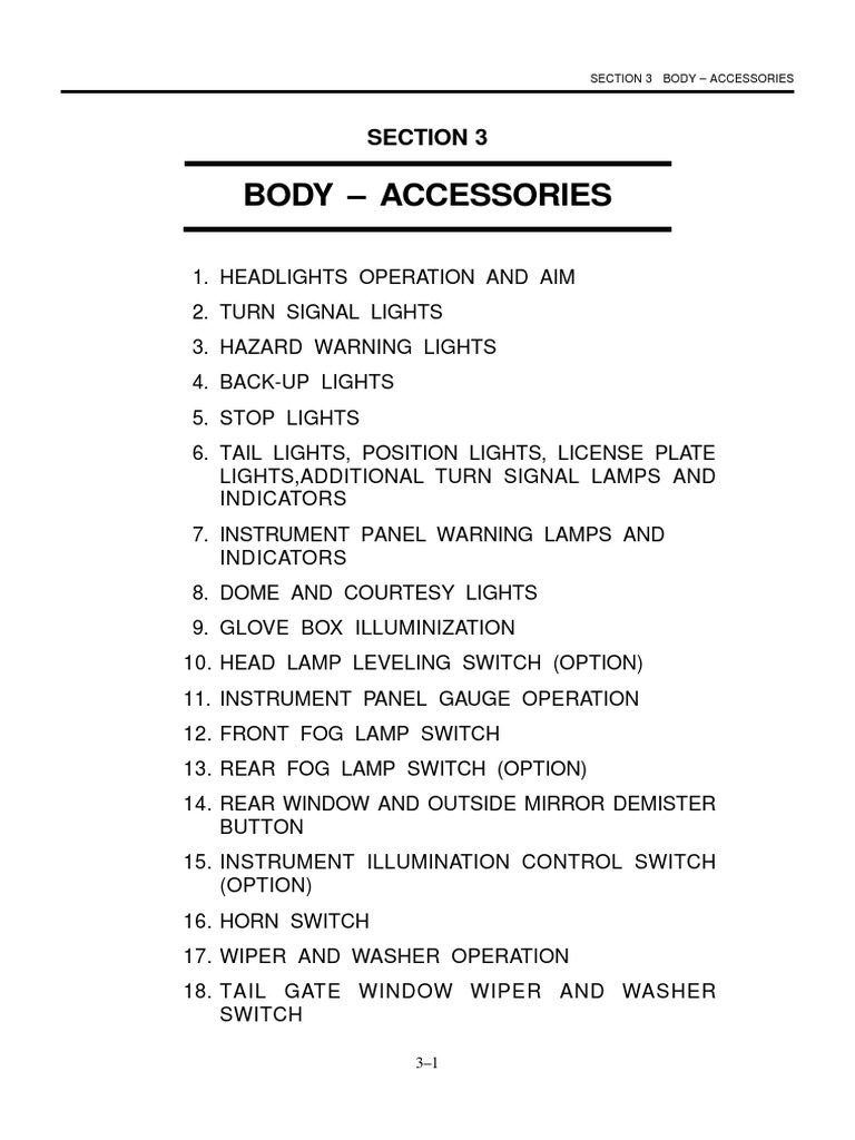 Body - Accessories: Section 3 | PDF | Headlamp | Vehicle Parts