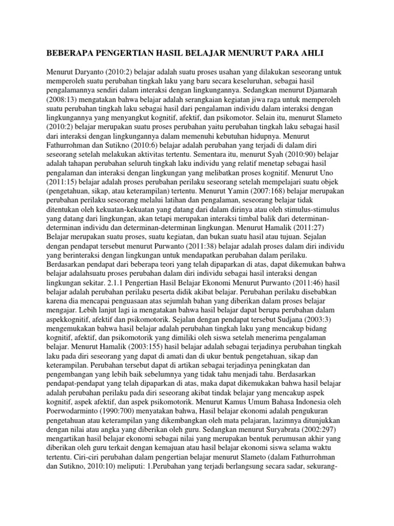 Beberapa Pengertian Hasil Belajar Menurut para Ahli | PDF