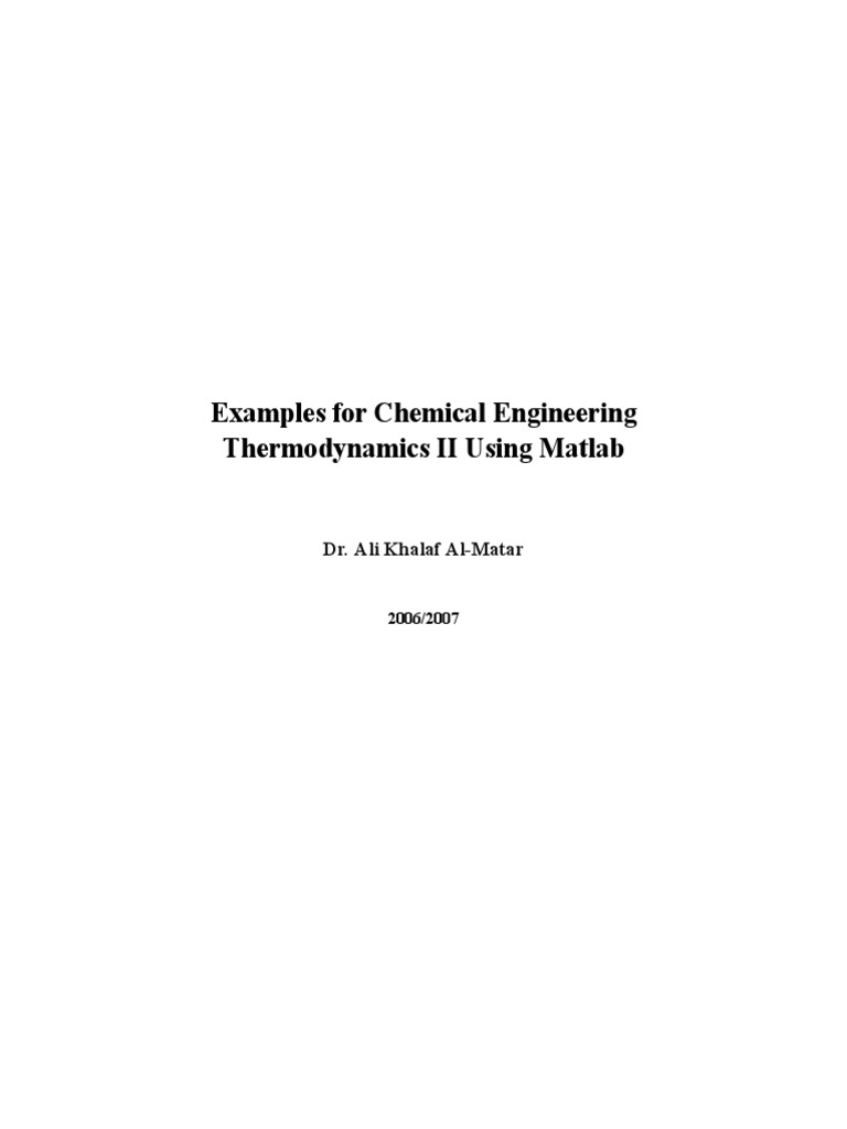 Examples For Chemical Engineering Thermodynamics Using Matlab | PDF ...