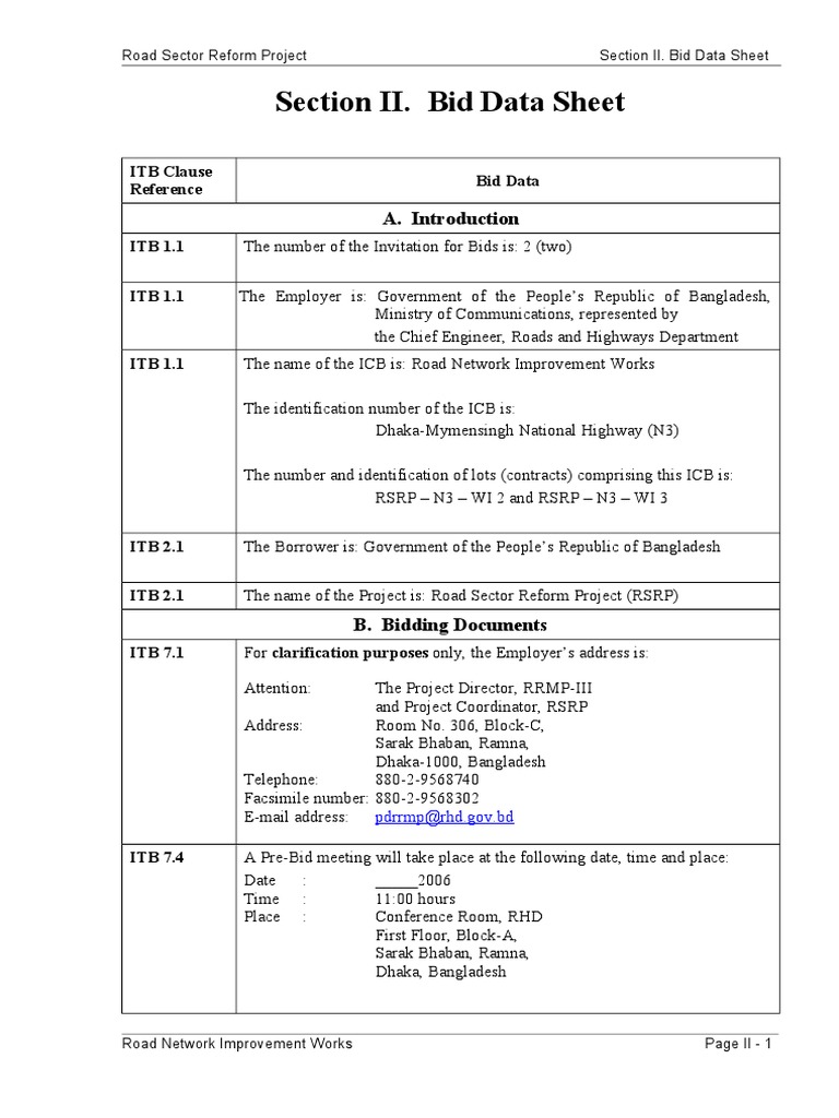 Section - 02 - Bid Data Sheet | PDF | Business