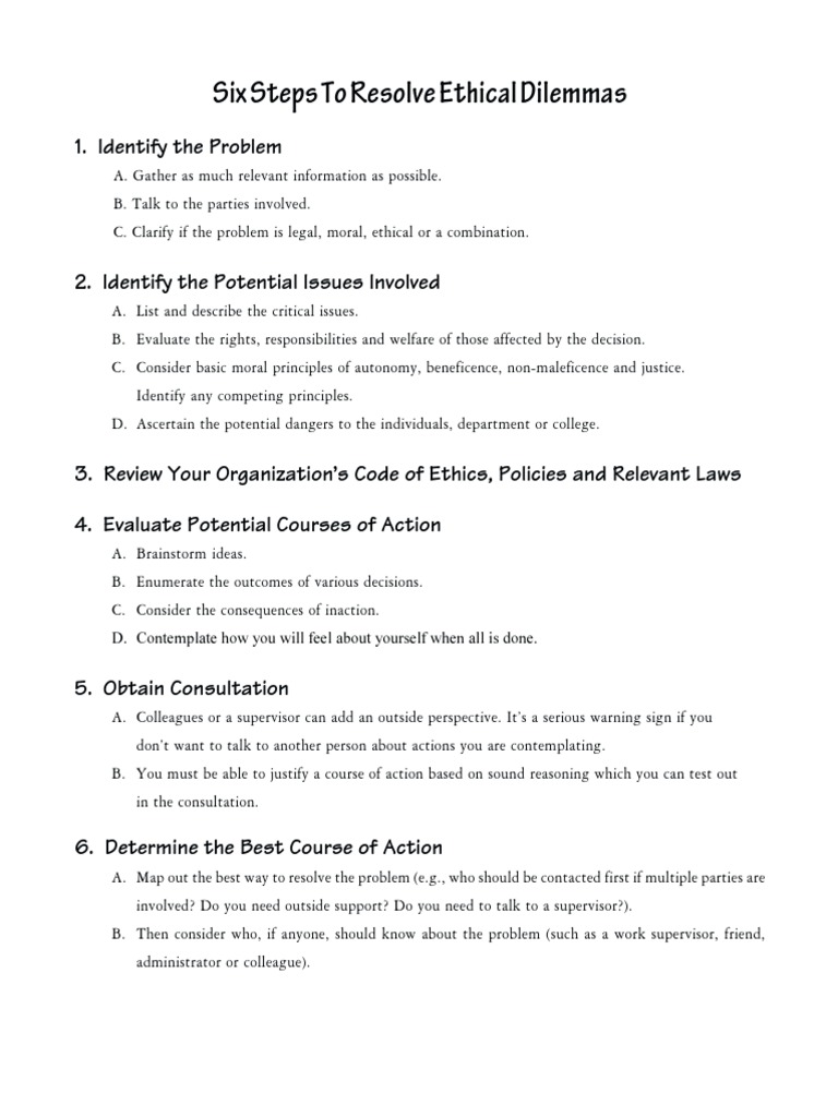 6 Steps To Resolve Ethical Dilemmas | PDF