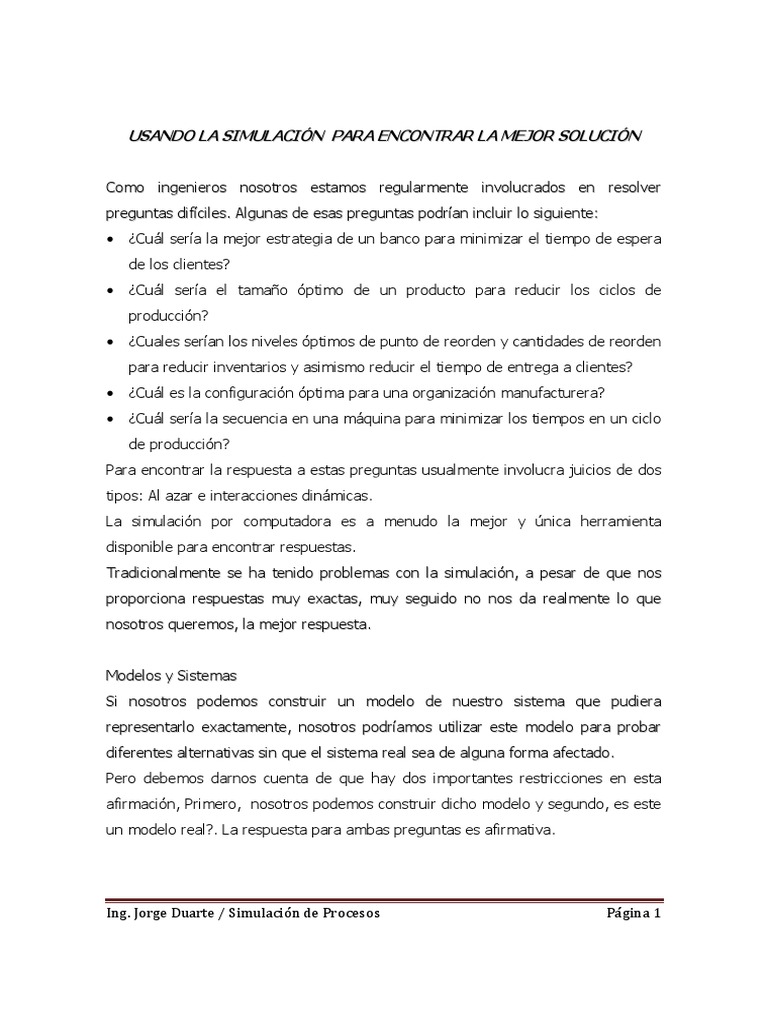 Teoria - Simulación para Encontrar La Mejor Soluci | PDF