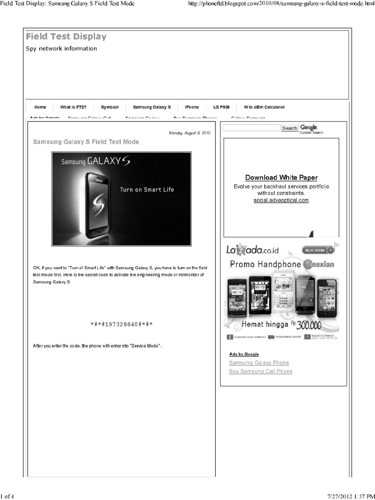 Field Test Display - Samsung Galaxy S Field Test Mode | PDF | I Phone ...