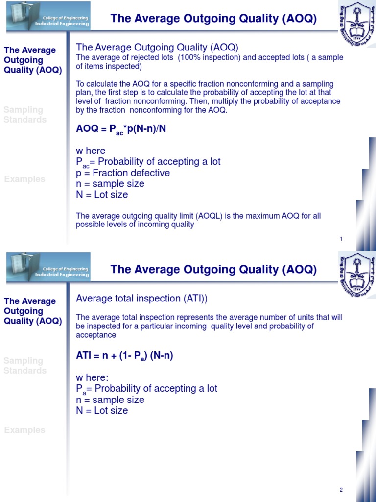 Aoq (Average Outgoing Quality | PDF | Sample Size Determination ...