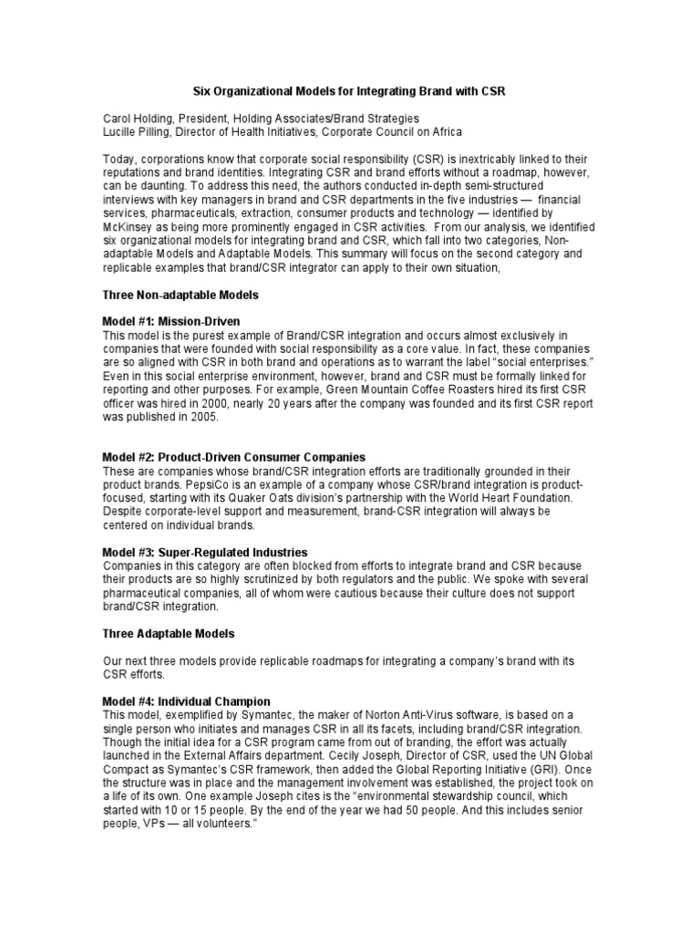 6 CSR Models | PDF | Corporate Social Responsibility | Hsbc