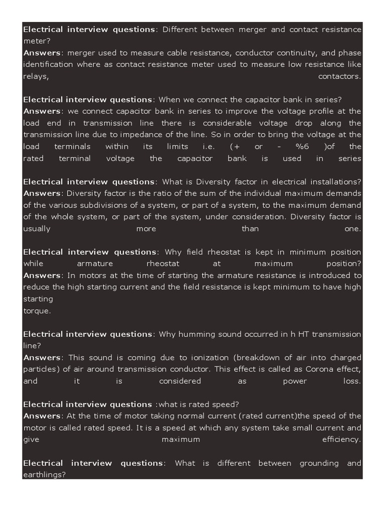Electrical Interview Questions | PDF