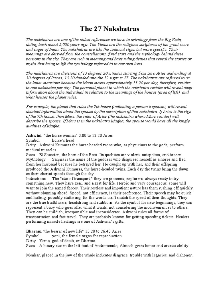 The 27 Nakshatras | PDF | Vedas | Astrology