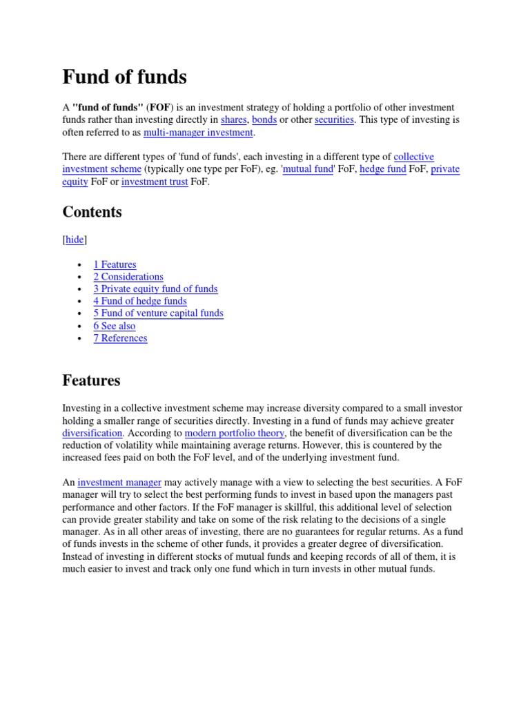 Fund of Funds | PDF | Fund Of Funds | Institutional Investors