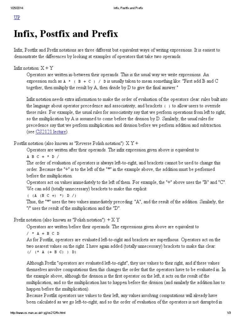 Infix, Postfix and Prefix | PDF | Notation | Teaching Mathematics