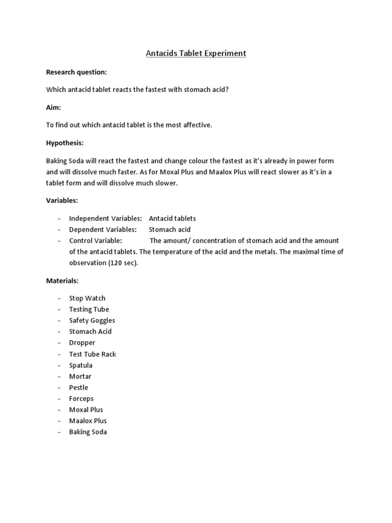 Fastest Reacting Antacid Experiment | PDF | Sodium Bicarbonate | Chemistry