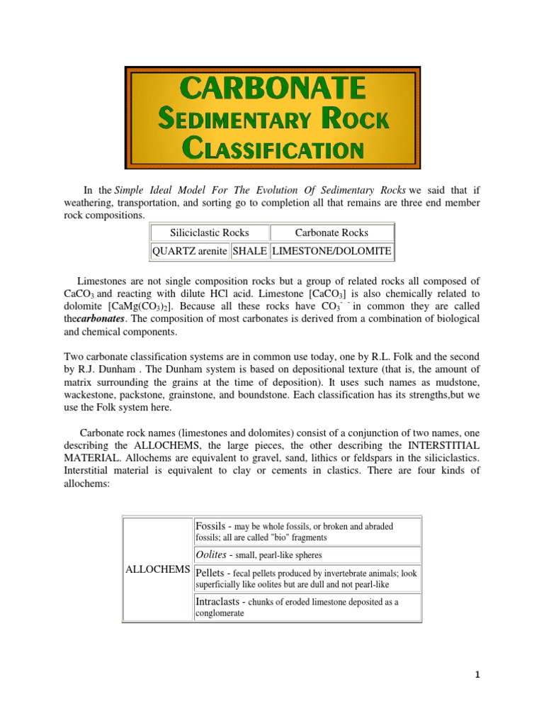 Classification Carbonate Sedimentary Rock | PDF