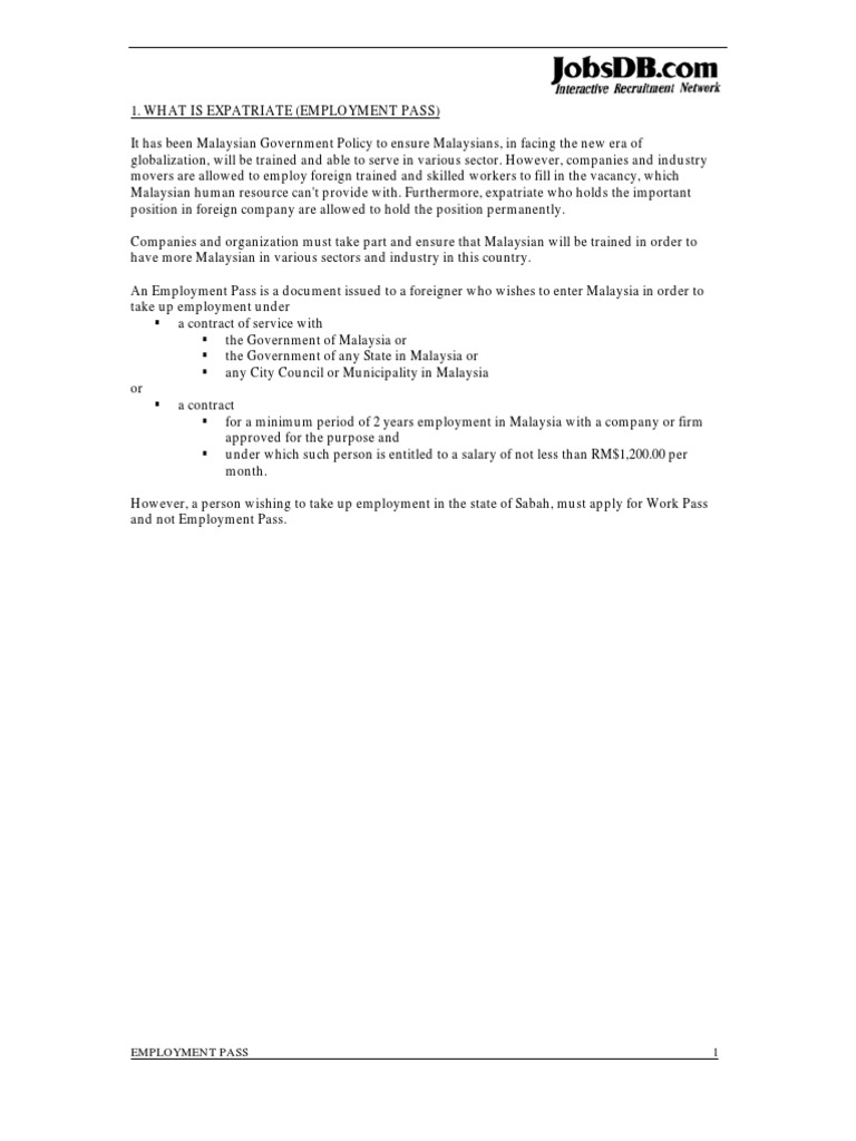 Expatriate Employment Pass Guidelines | PDF | Travel Visa | Malaysia