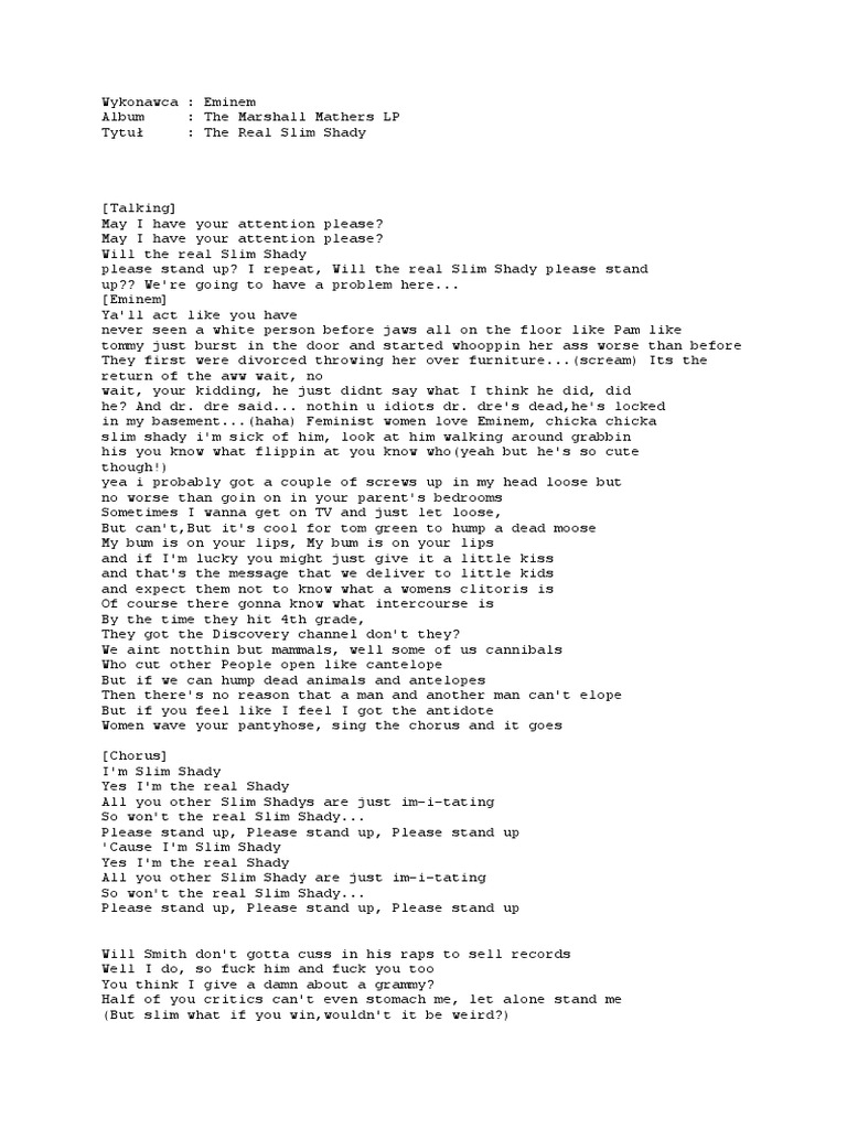 The Real Slim Shady | PDF | Grammy Awards | Popular Music