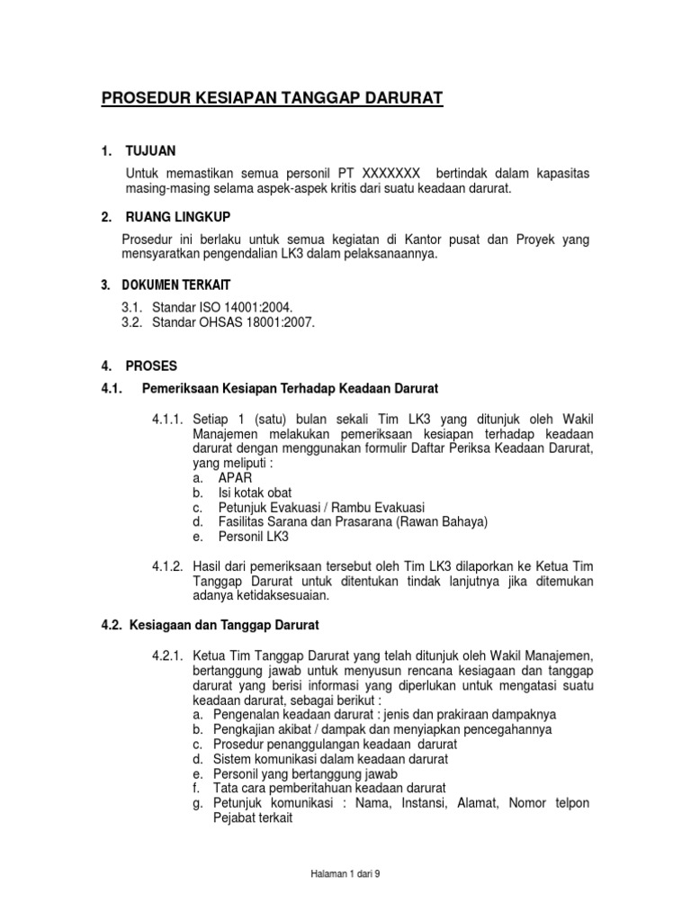 Prosedur Tanggap Darurat PT XXXXXXX | PDF