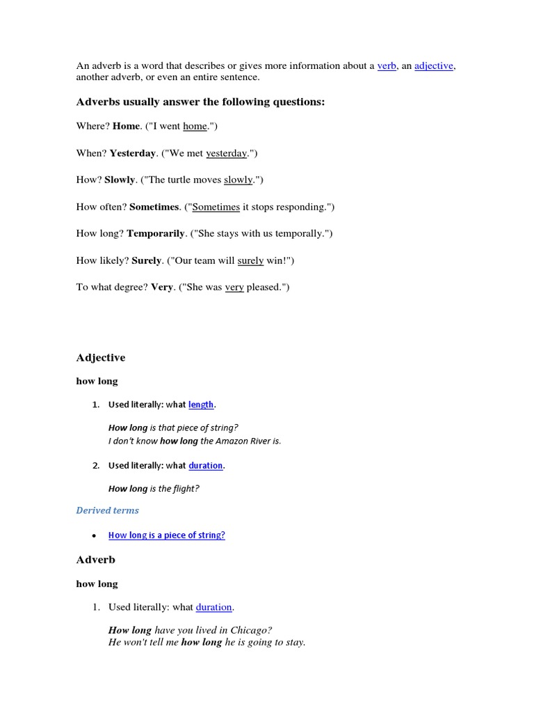 Adverbs Usually Answer The Following Questions:: Verb Adjective ...